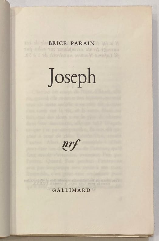 PARAIN. Brice. - Joseph. - Livre Rare Book