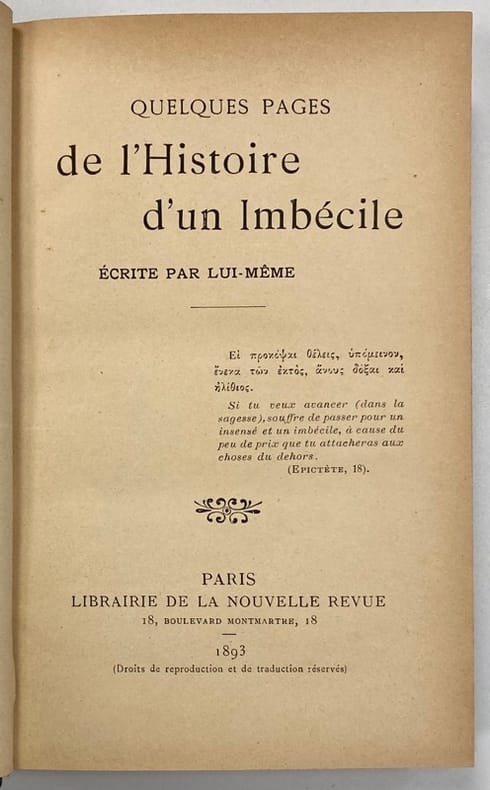 Quelques pages de l’histoire d’un imbécile. - Livre Rare Book