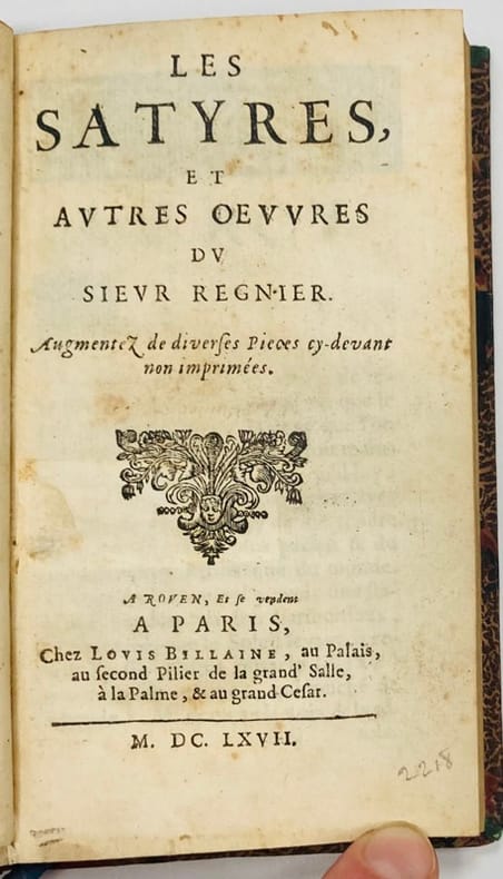 REGNIER. Mathurin. - Les satyres, et autres oeuvres… - Livre Rare Book